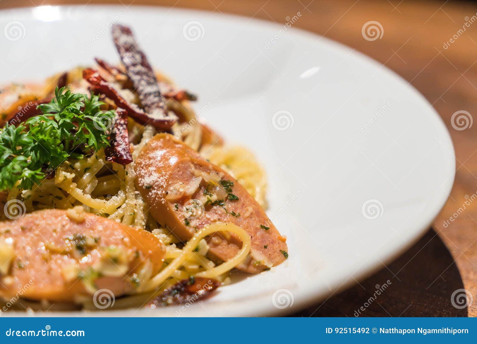 Pasta with germany sausage stock photo. Image of nutrition - 92515492