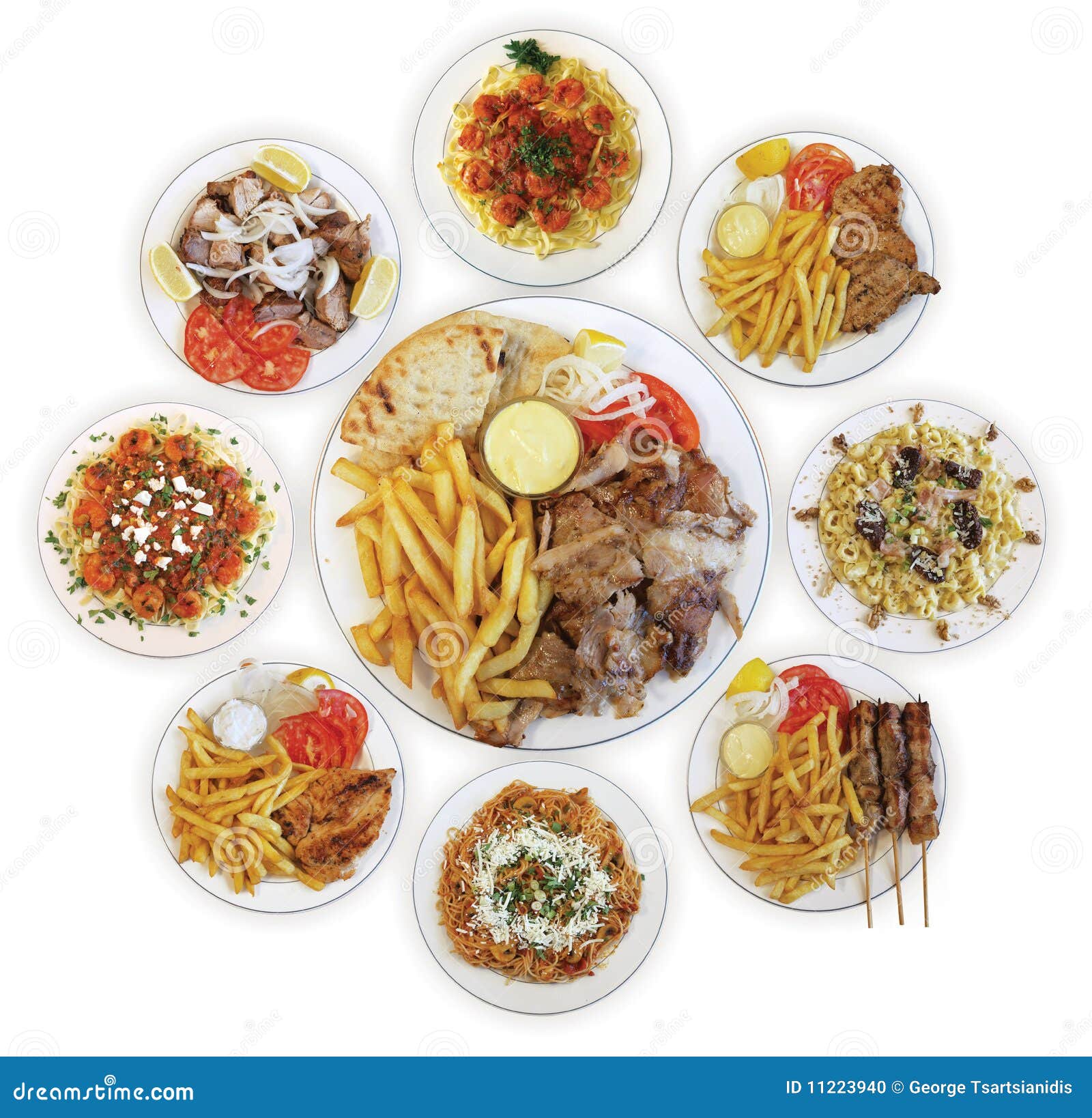 Pasta and Greek Meat Dinners Stock Photo - Image of food, serving: 11223940