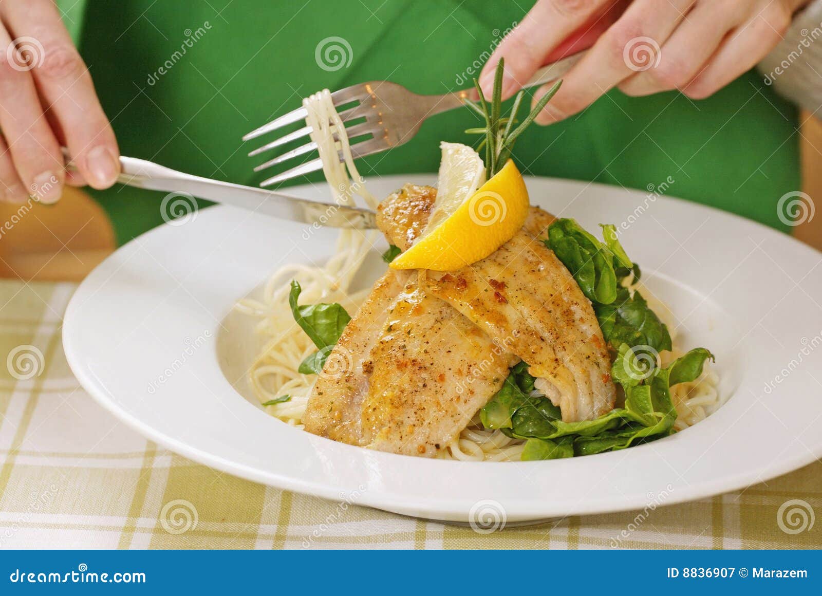 Pasta with grilled fish stock image. Image of lunch, healthy - 8836907