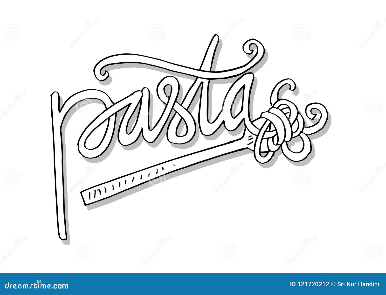 Pasta Hand Lettering with Fork. Stock Illustration - Illustration of ...