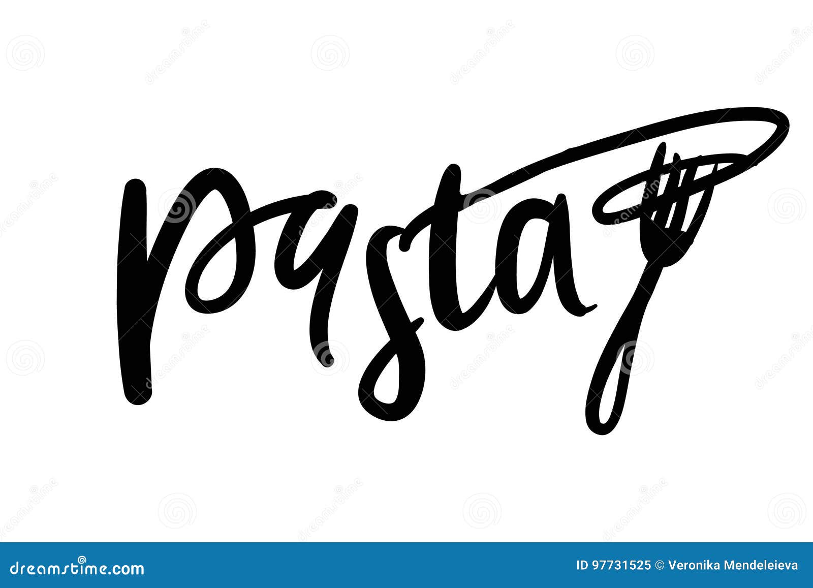 Pasta Hand Lettering Logo Design. Vector Hand Drawn Illustration. Stock ...