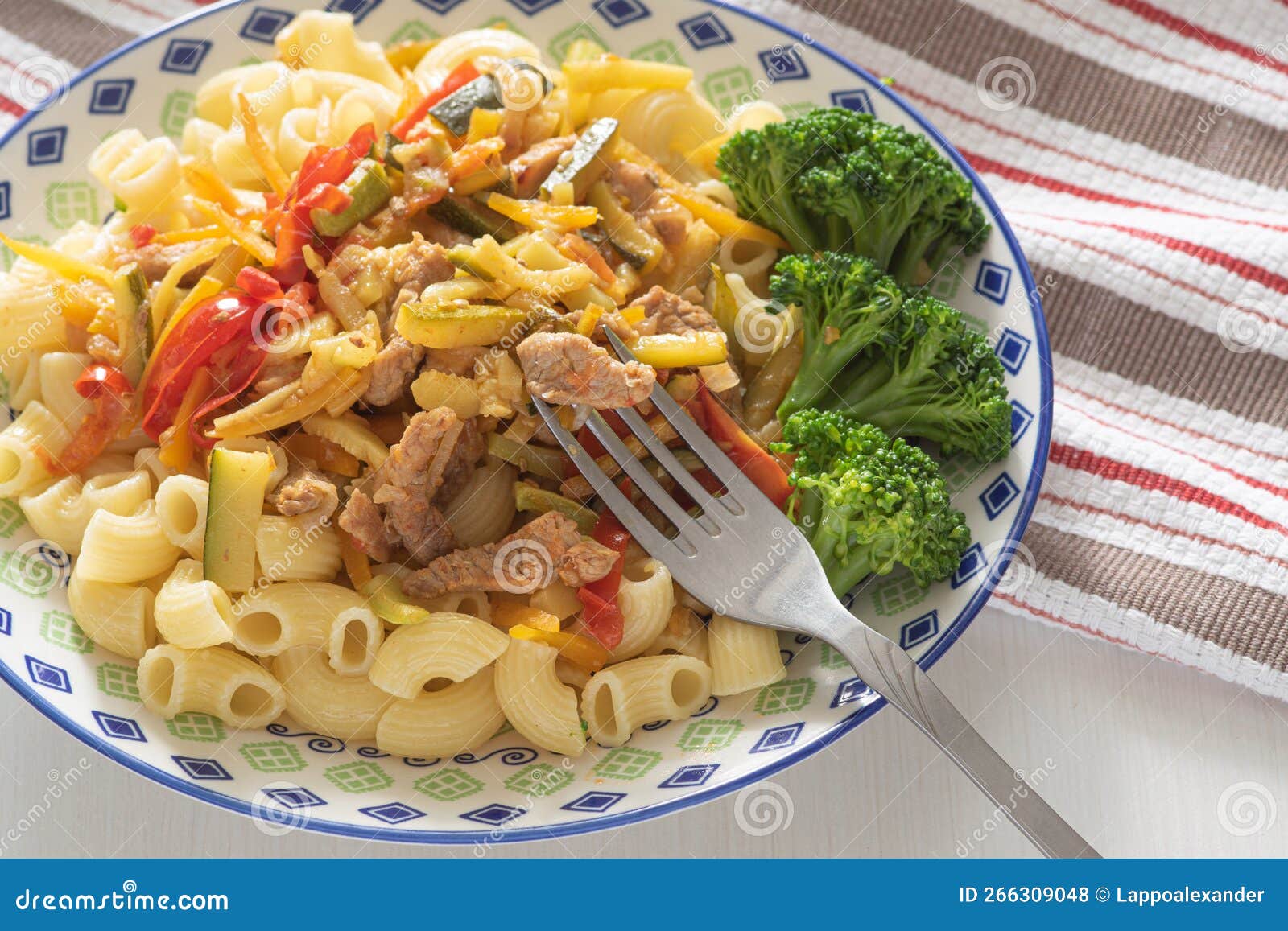 Pasta Horns with Vegetables and Meat Stock Photo - Image of freshness ...