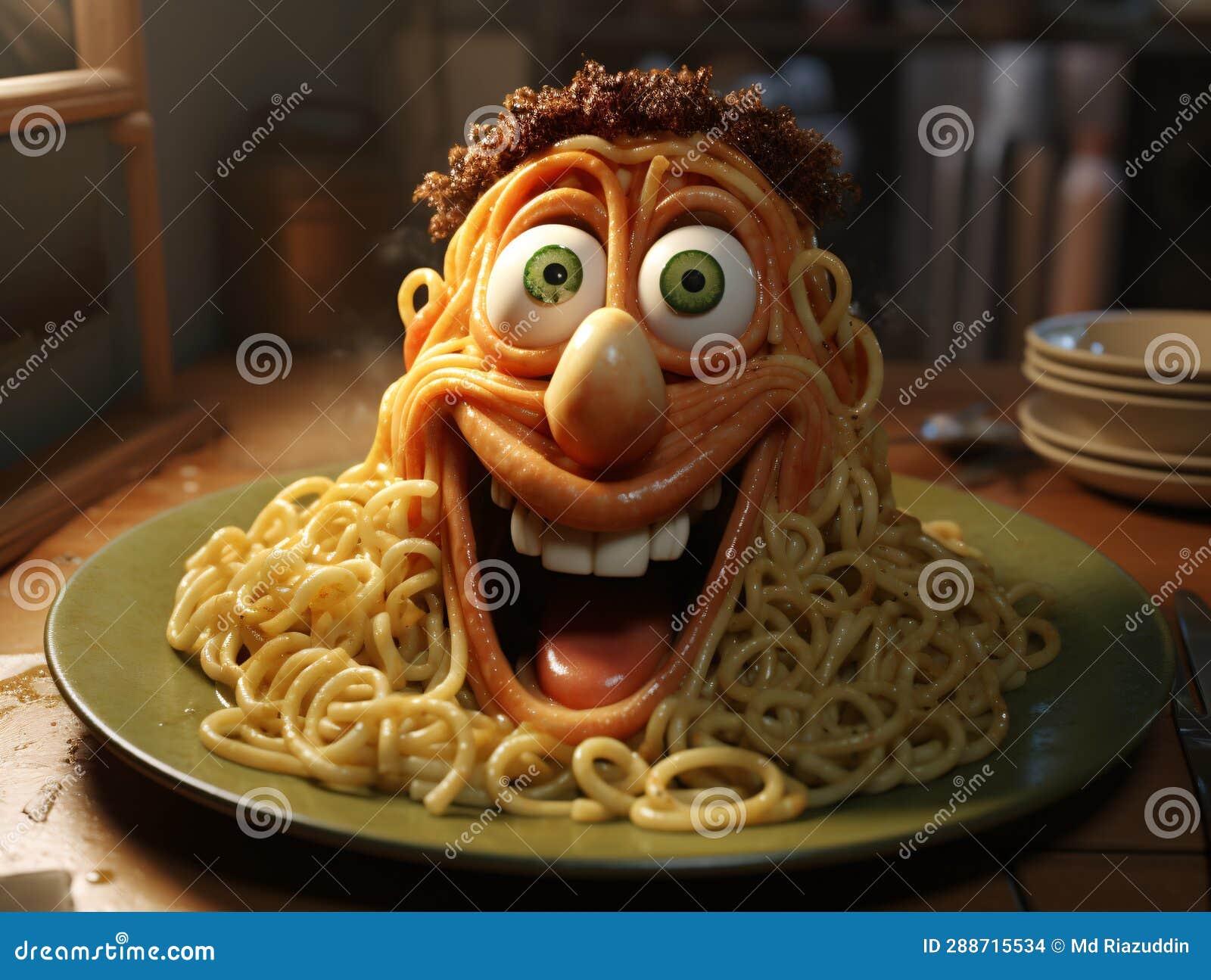 Pasta with Human Face Pixar Stock Illustration - Illustration of baking ...