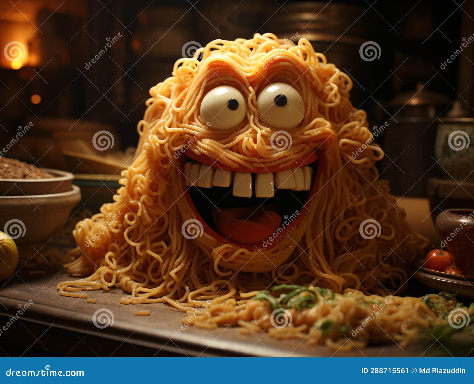Pasta with Human Face Pixar Stock Illustration - Illustration of ...