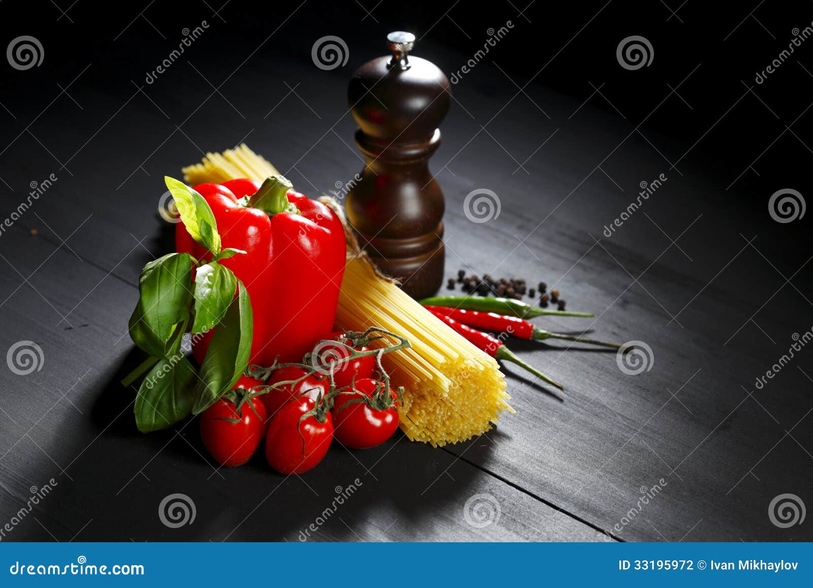 Pasta Ingredients on Black Table Stock Photo - Image of macaroni, life ...