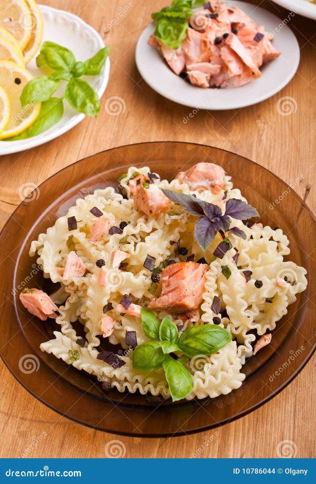 Pasta mafalde with salmon stock photo. Image of fried - 10786044