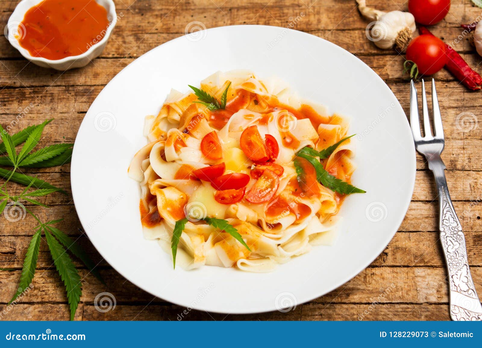 Pasta with Marijuana Leafs on a Plate Stock Image - Image of drug ...