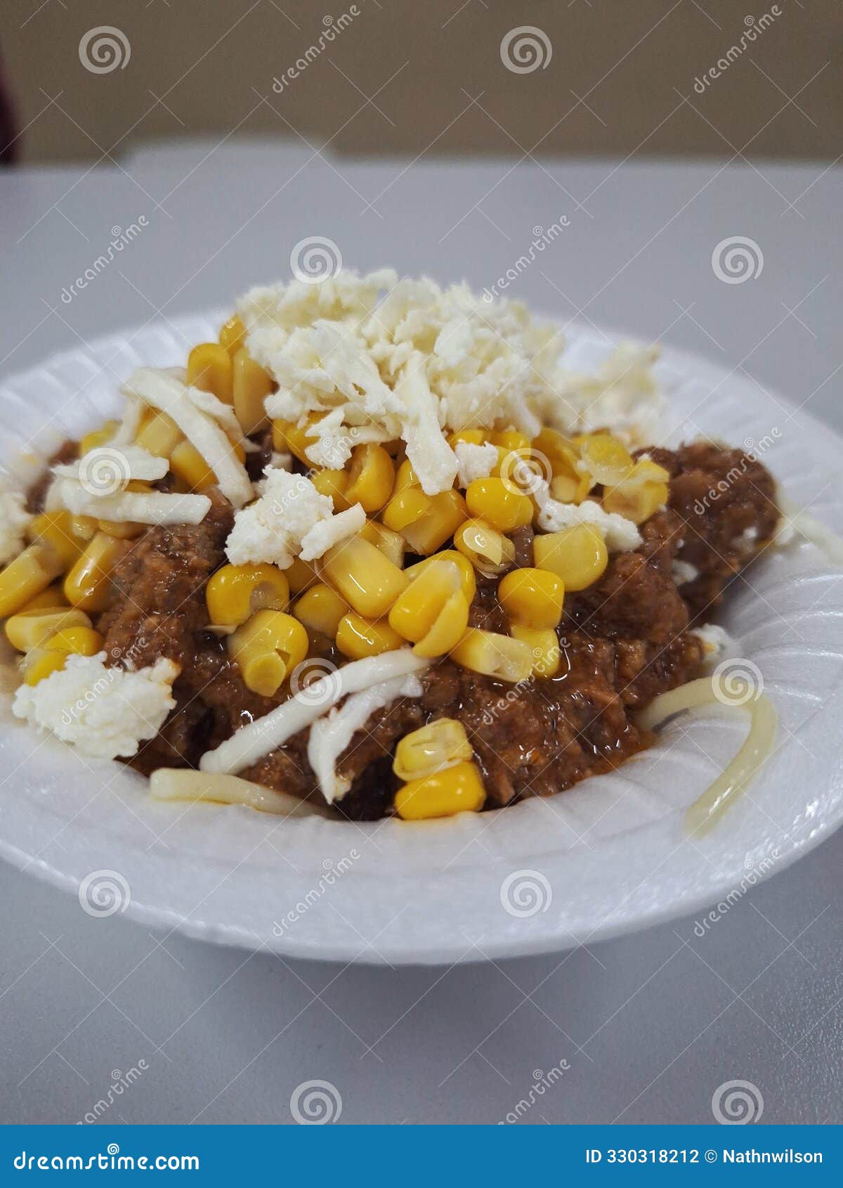 Pasta, Meat, Corn and Cheese Stock Photo - Image of styrofoam, cuisine ...