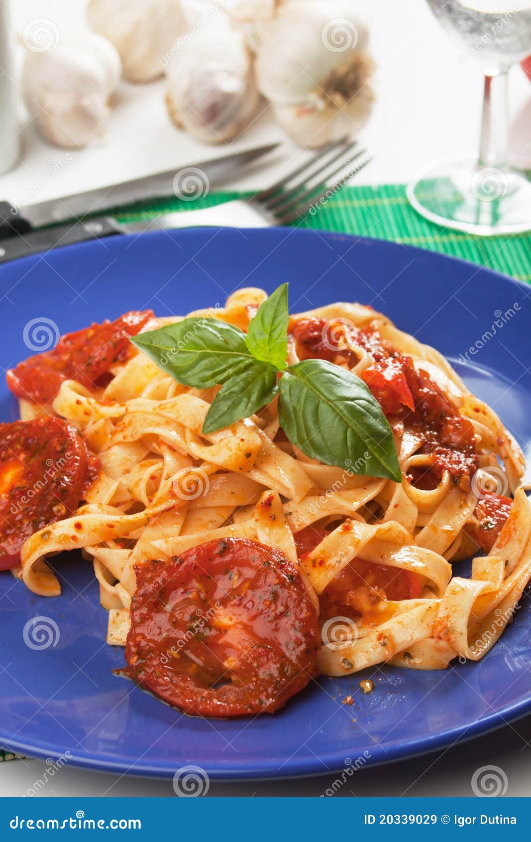 Pasta Milanese with Basil and Tomato Stock Image - Image of fettuccine ...