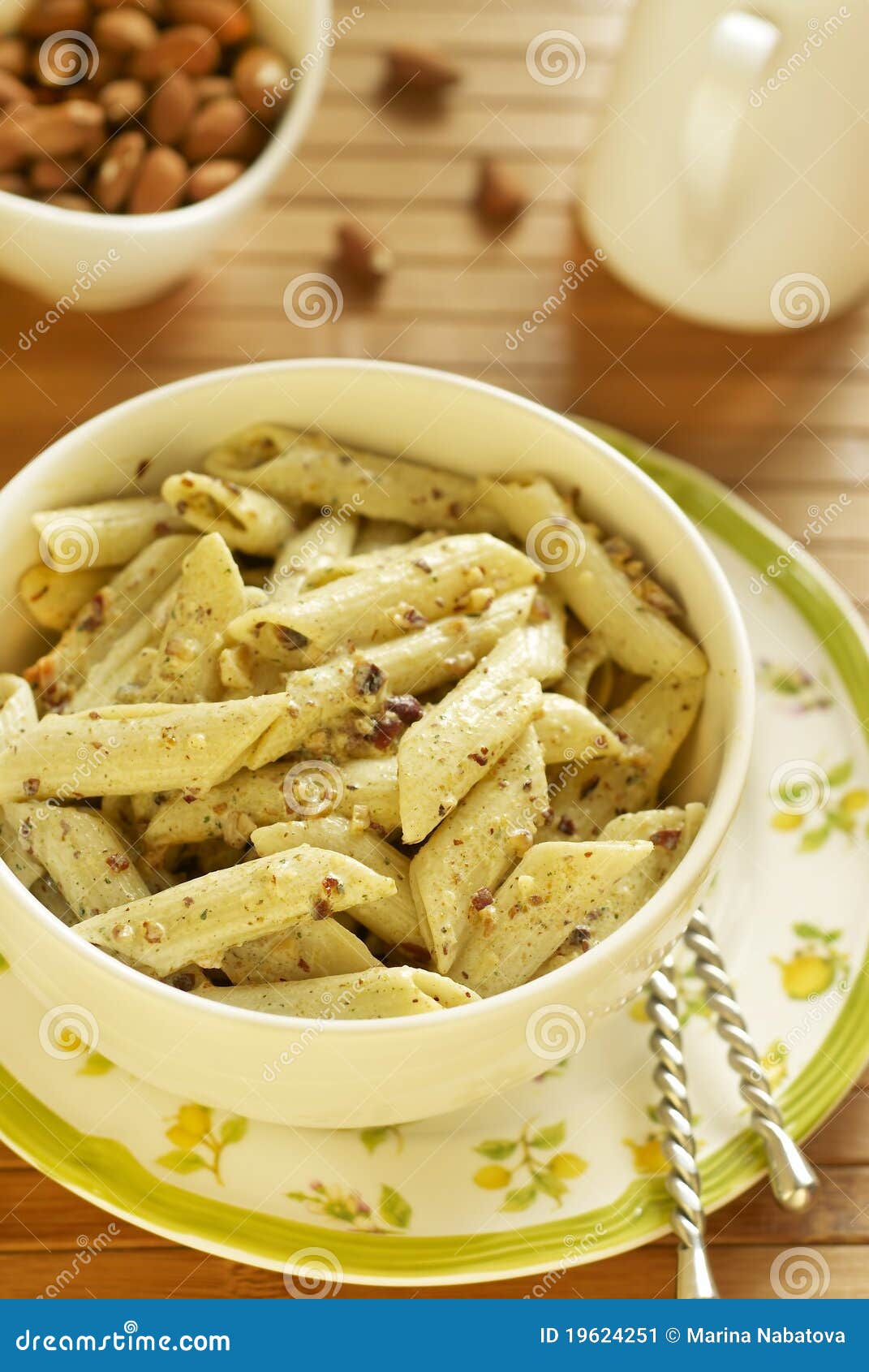 Pasta with Nuts in Cream Sauce Stock Image - Image of penne ...