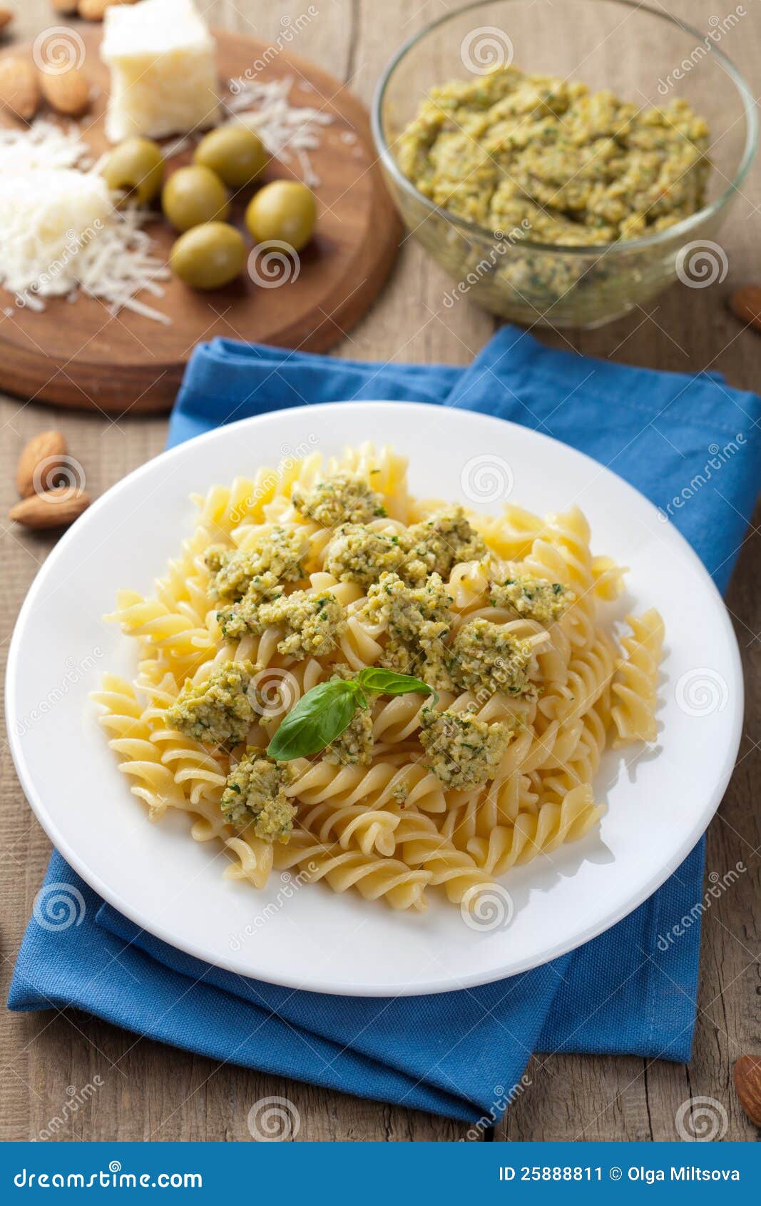 Pasta with olive tapenade stock image. Image of leaf - 25888811