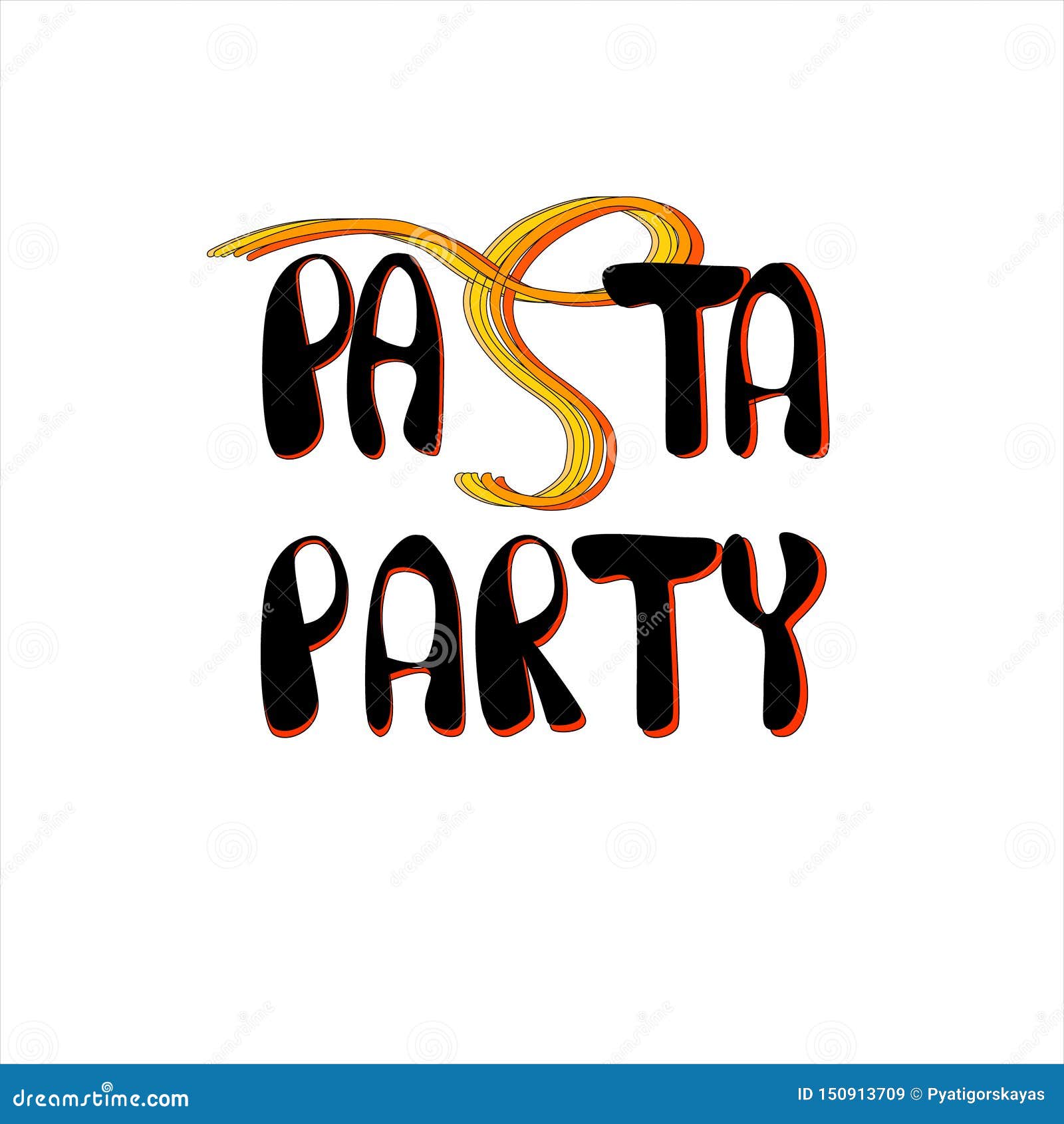 Pasta Party Hand Drawn Logo. Isolated on the White Stock Illustration ...