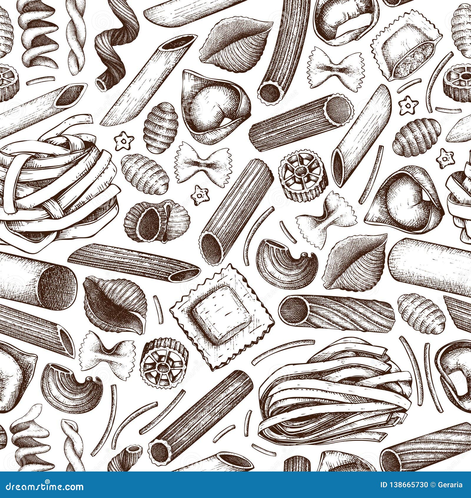 Vector Background with Traditional Italian Pasta Sketch. Vintage ...
