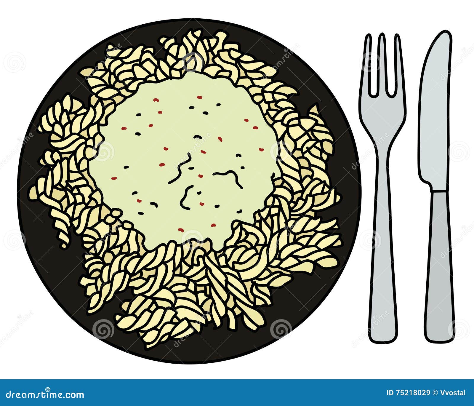 Pasta on the plate stock vector. Illustration of meat - 75218029