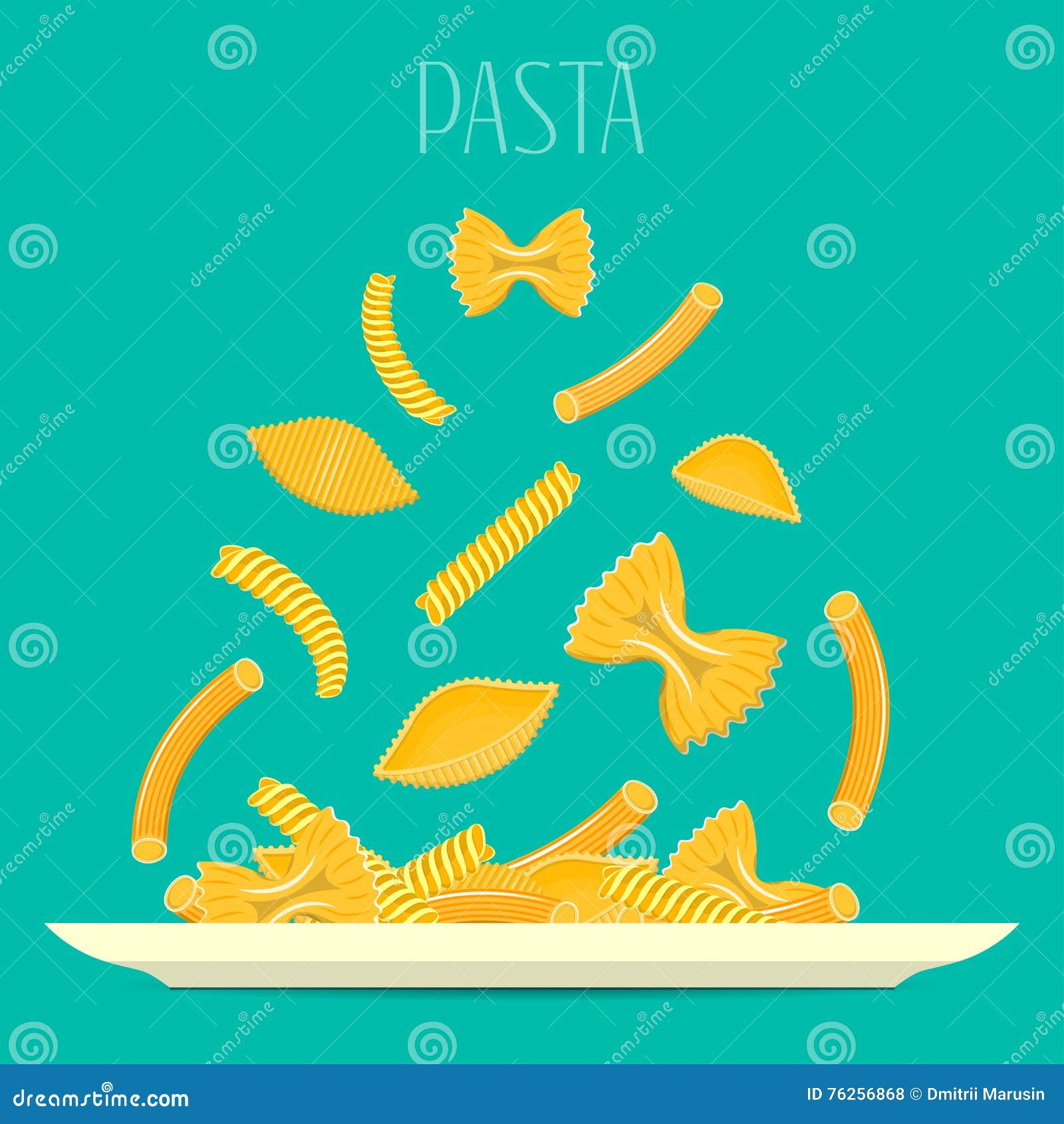 Pasta on a Plate. Different Pasta Soar Over the Plate. Vector ...