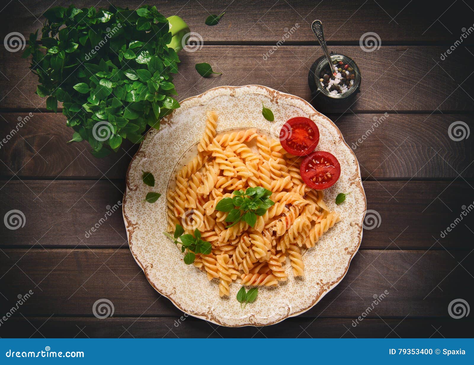 Pasta on a plate stock photo. Image of table, pasta, view - 79353400