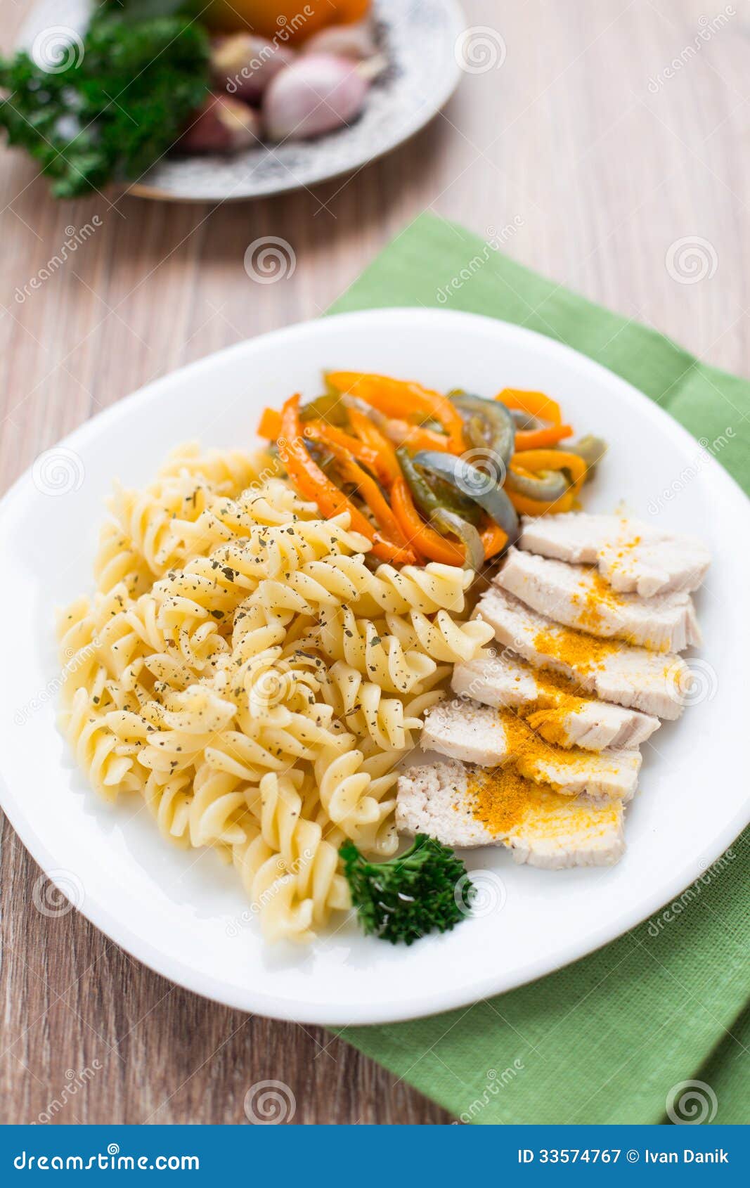 Pasta on plate stock image. Image of garlic, paprica - 33574767