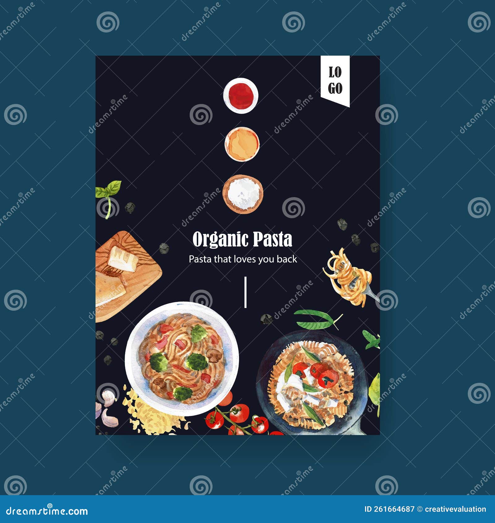 Pasta Poster Design with Cheese, Pasta, Fork Watercolor Illustration ...