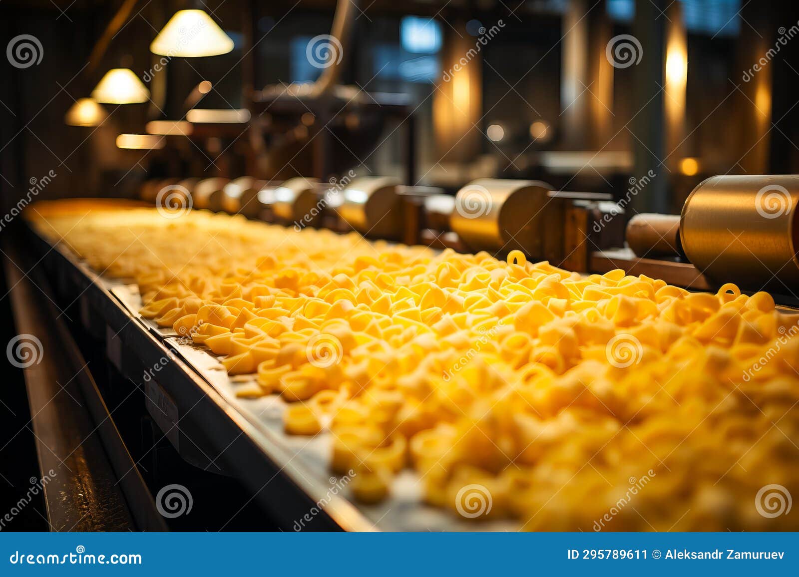 Pasta Producing Process, Various Types of Pasta on Conveyor Belt Stock ...