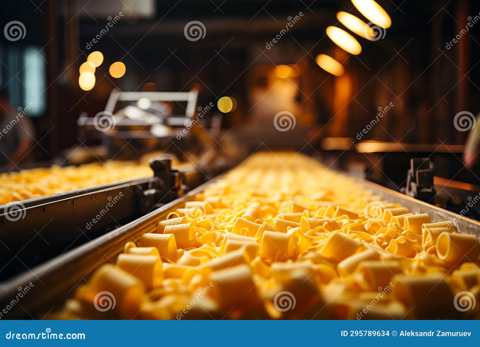 Pasta Producing Process, Various Types of Pasta on Conveyor Belt Stock ...