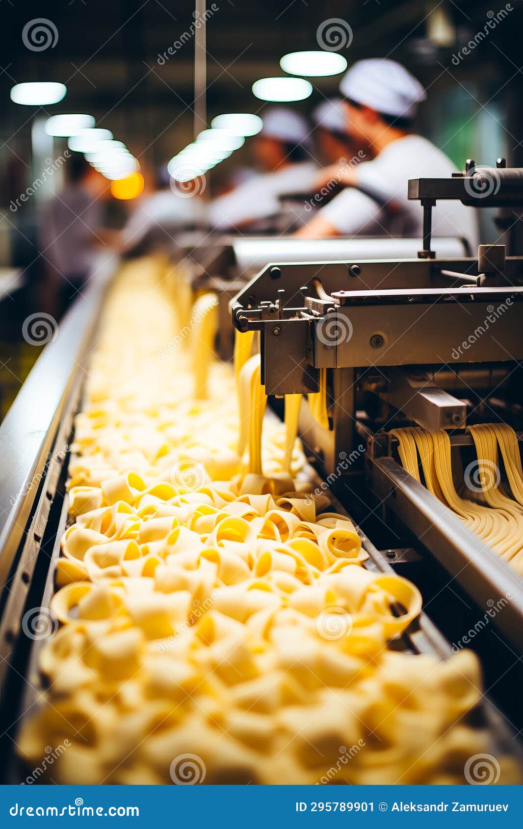 Pasta Producing Process, Various Types of Pasta on Conveyor Belt Stock ...
