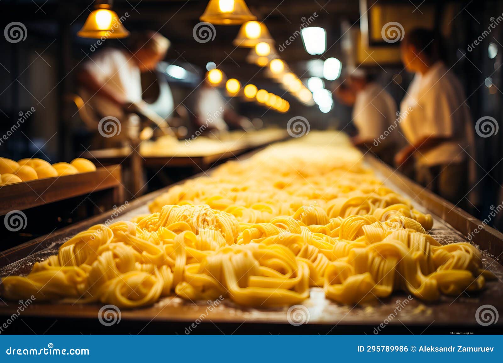 Pasta Producing Process, Various Types of Pasta on Conveyor Belt Stock ...
