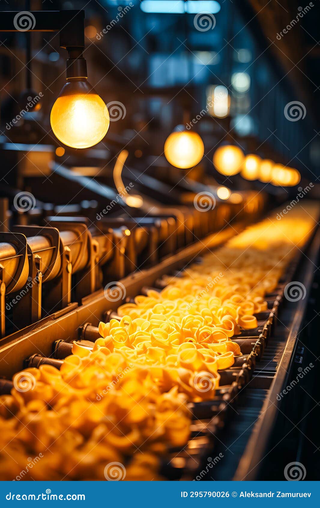 Pasta Producing Process, Various Types of Pasta on Conveyor Belt Stock ...