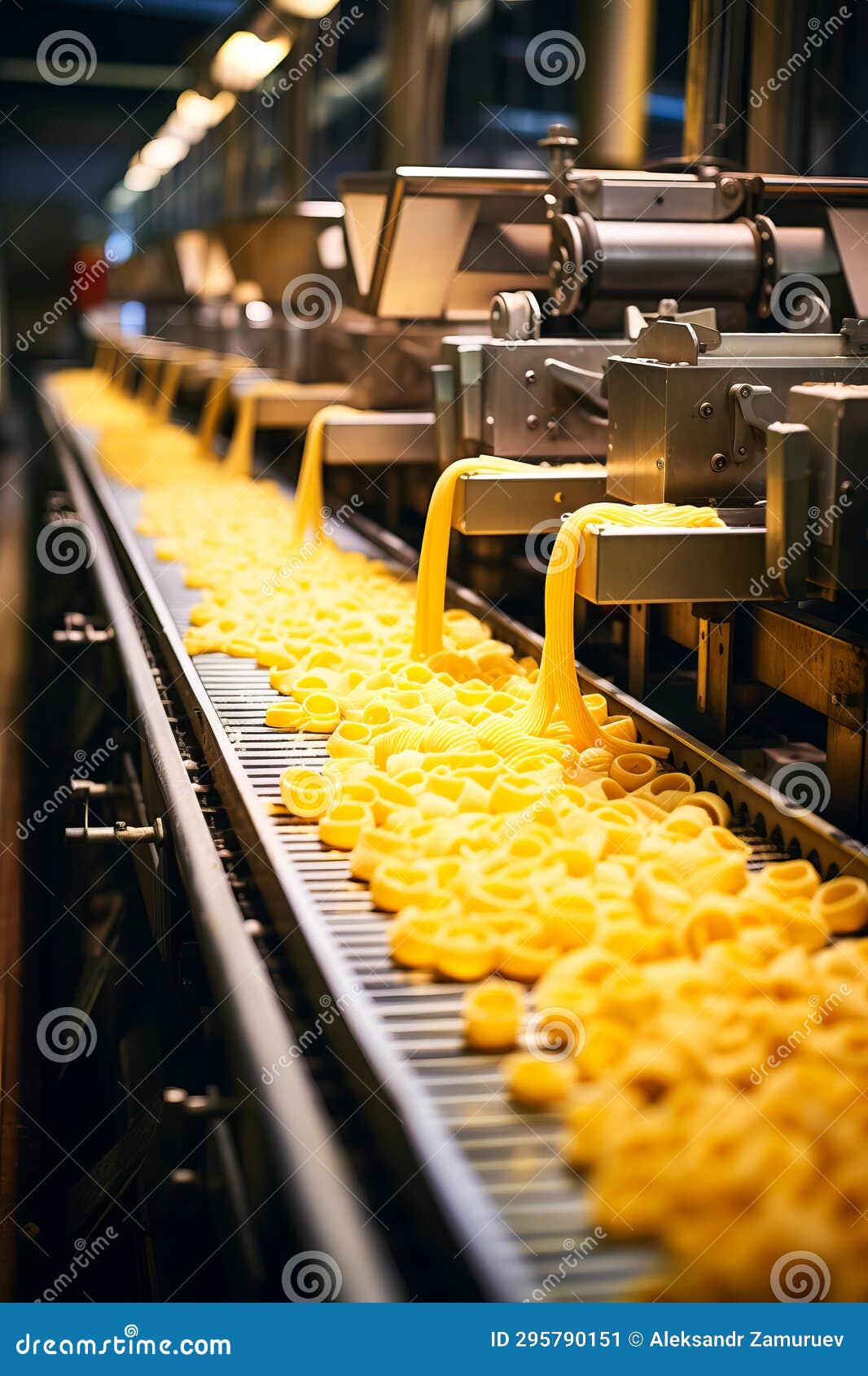 Pasta Producing Process, Various Types of Pasta on Conveyor Belt Stock ...