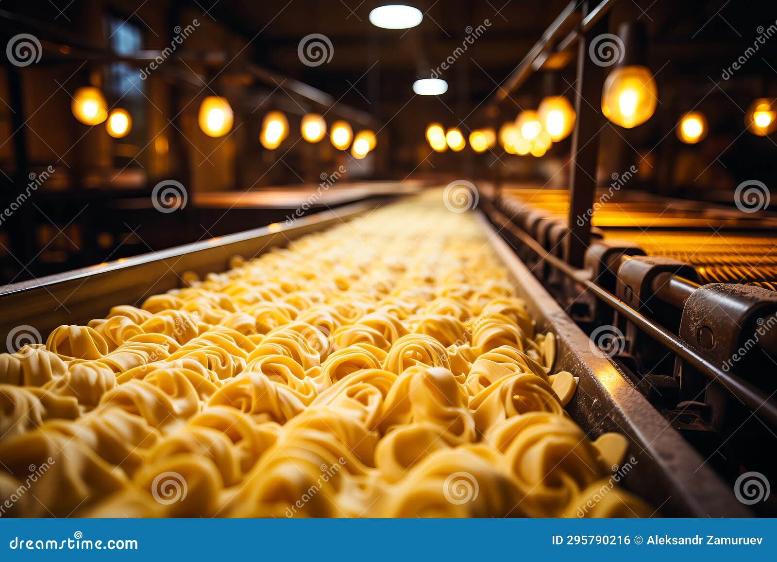 Pasta Producing Process, Various Types of Pasta on Conveyor Belt Stock ...