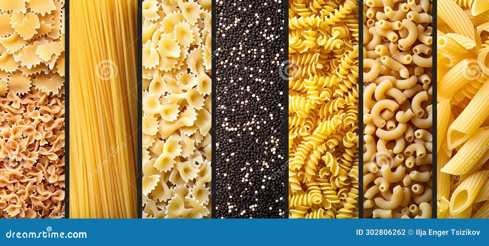 Pasta Products Collage with Vertical Dividers and Bright White Light ...
