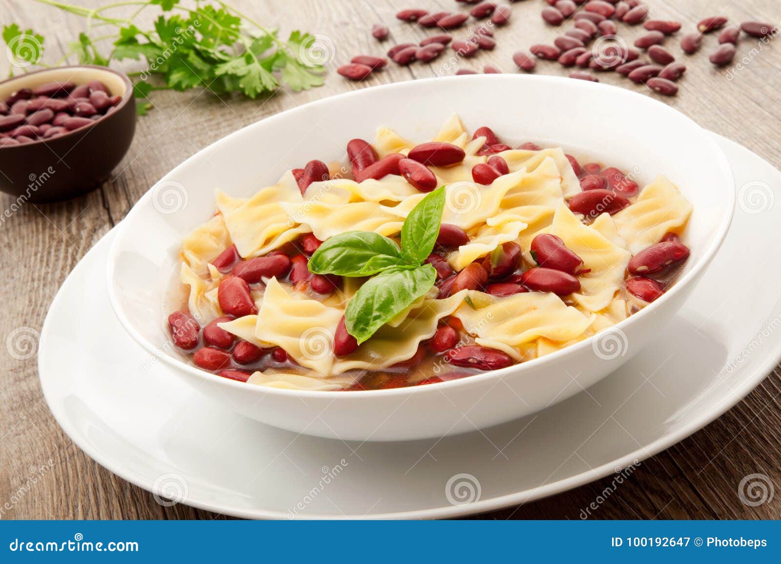 Pasta and red beans soup stock image. Image of tasty - 100192647