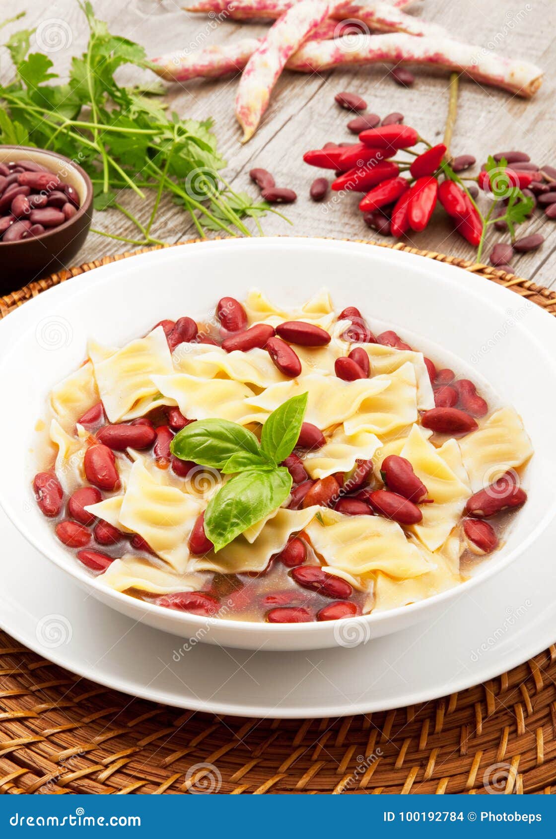 Pasta and red beans soup stock photo. Image of beans - 100192784