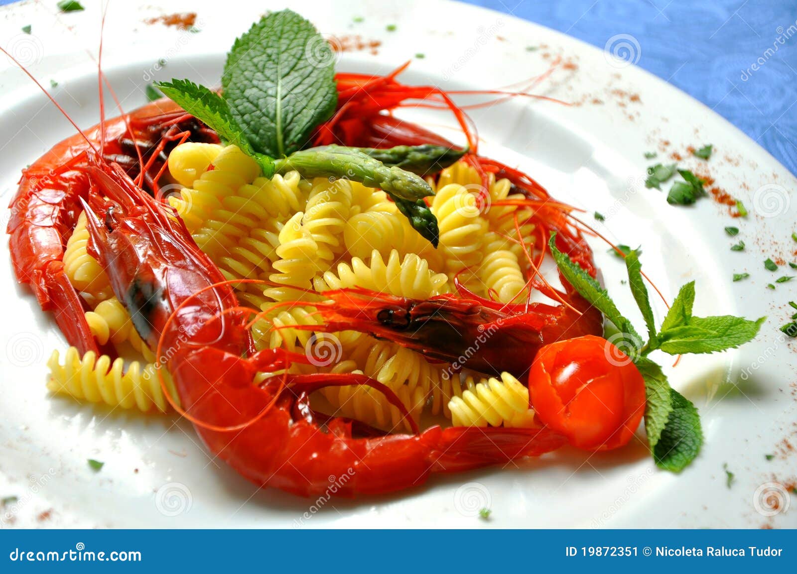 Pasta with Red Sicilian Prawns Stock Image - Image of background ...