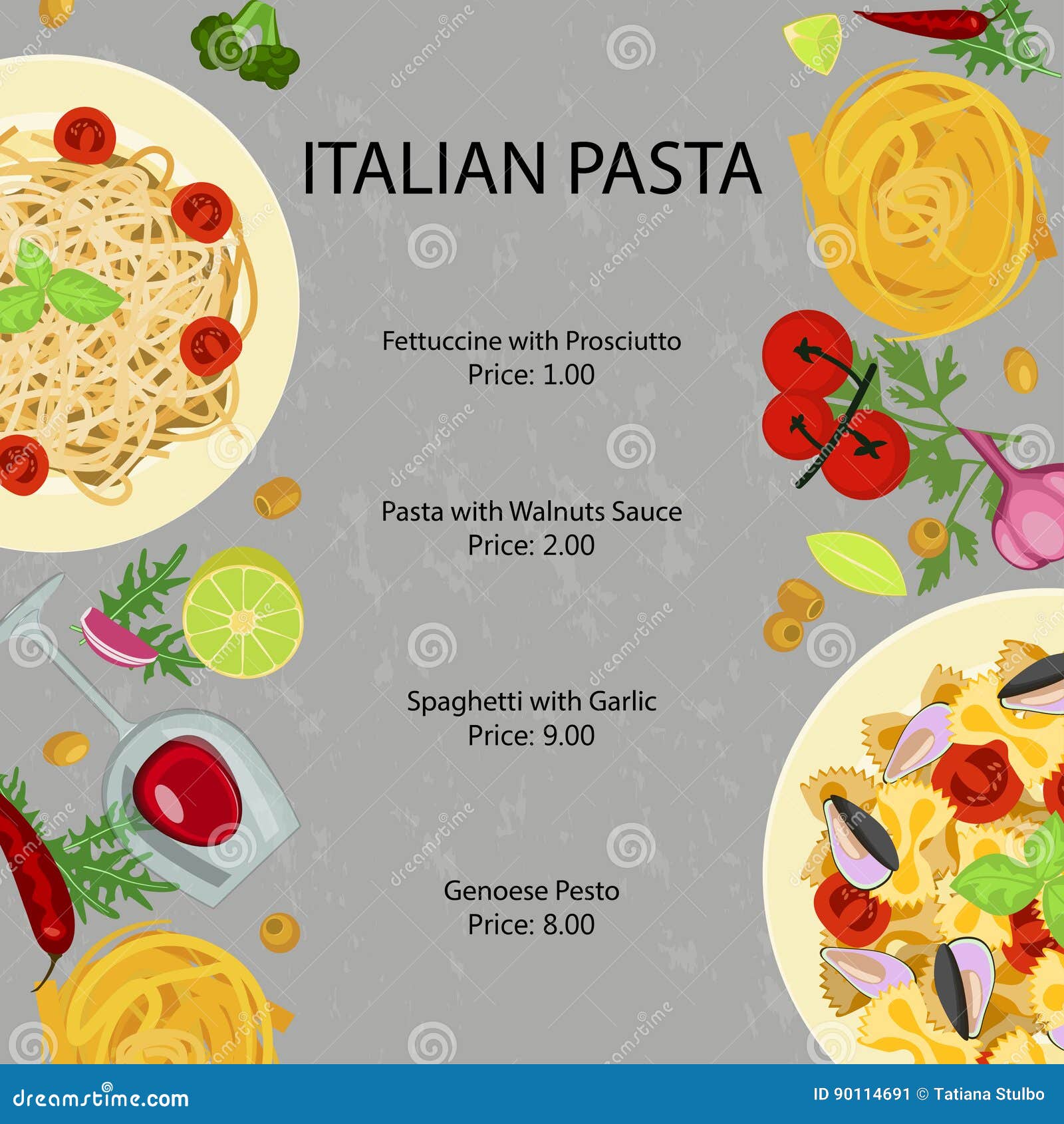 Pasta restaurant menu stock vector. Illustration of graphic - 90114691