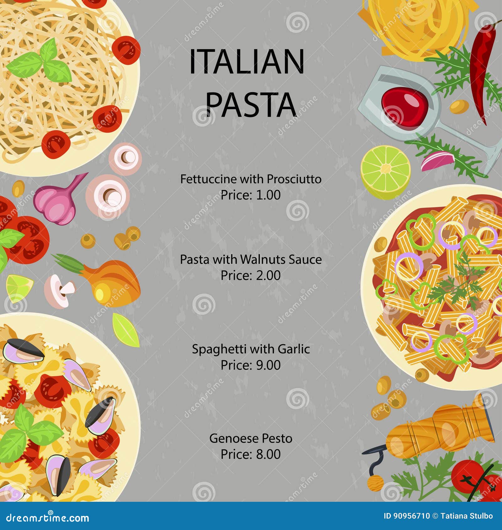 Pasta restaurant menu stock vector. Illustration of graphic - 90956710