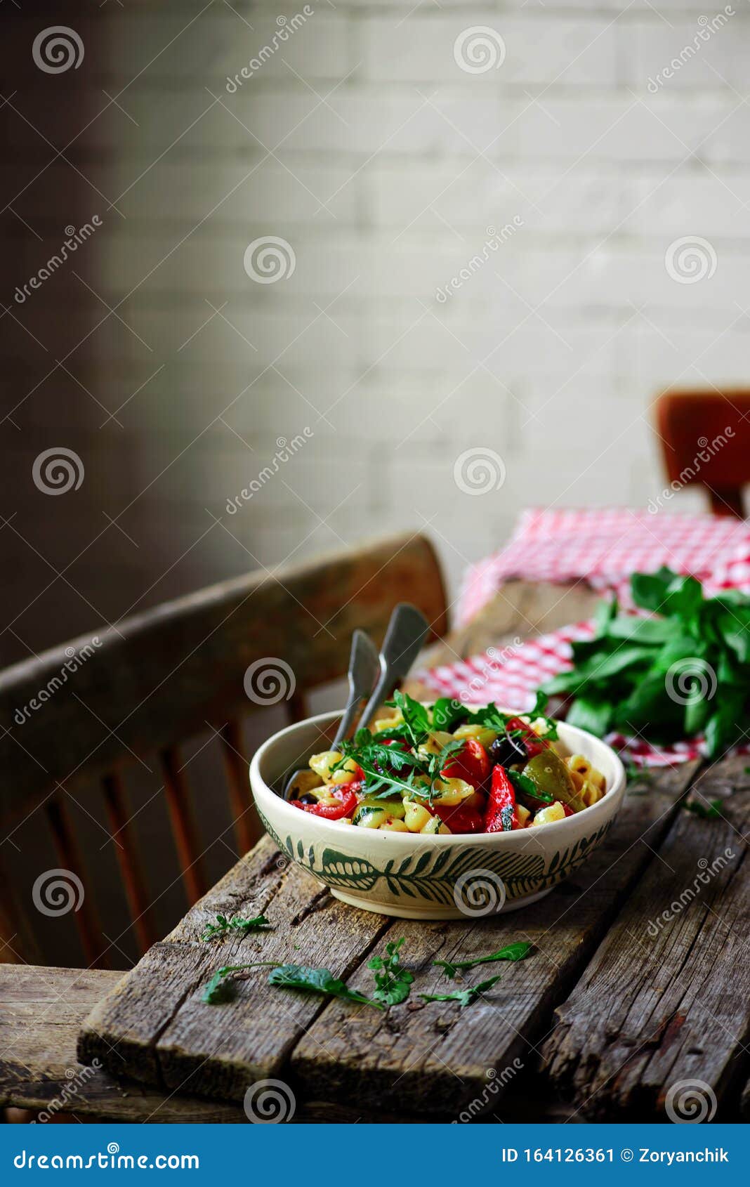 Pasta with Roasted Vegetables. .style Rustic Stock Image - Image of ...