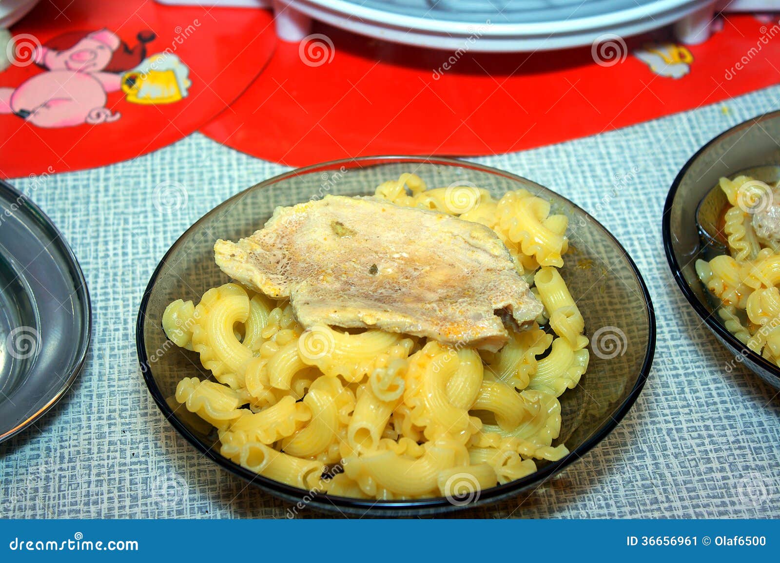Pasta with scrap of meat stock image. Image of table - 36656961