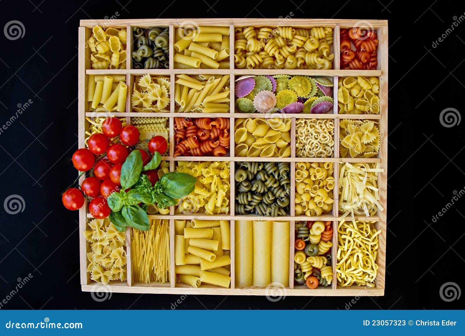 Pasta selections stock image. Image of macaroni, basil - 23057323