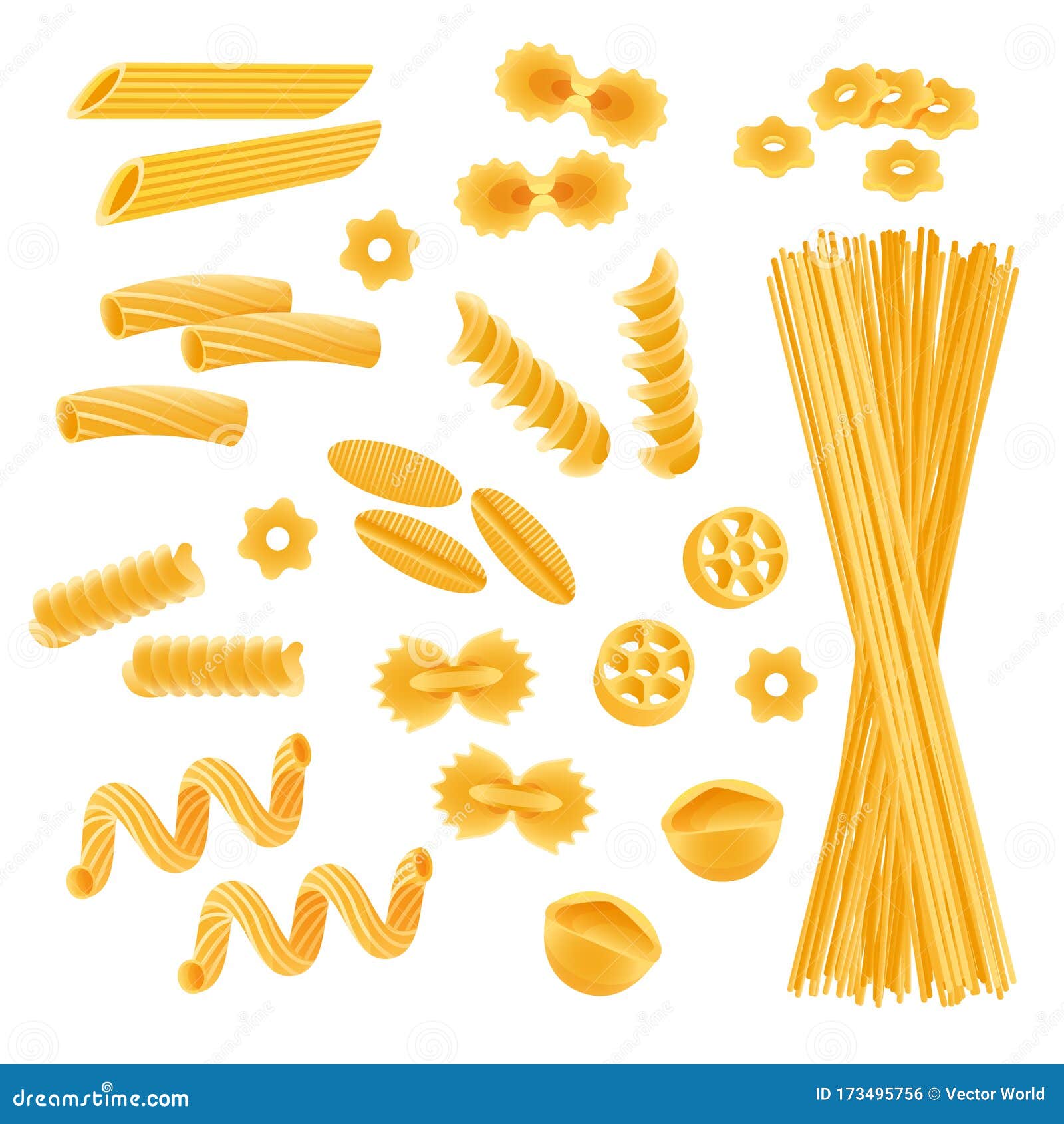 Pasta Set Isolated on White, Different Kinds of Macaroni and Spaghetti ...