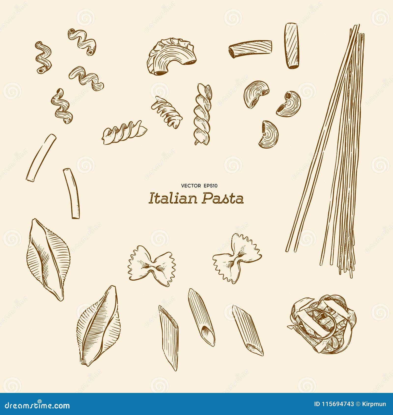 Pasta Set. Type of Pasta Hand Draw Sketch Vector Stock Vector ...