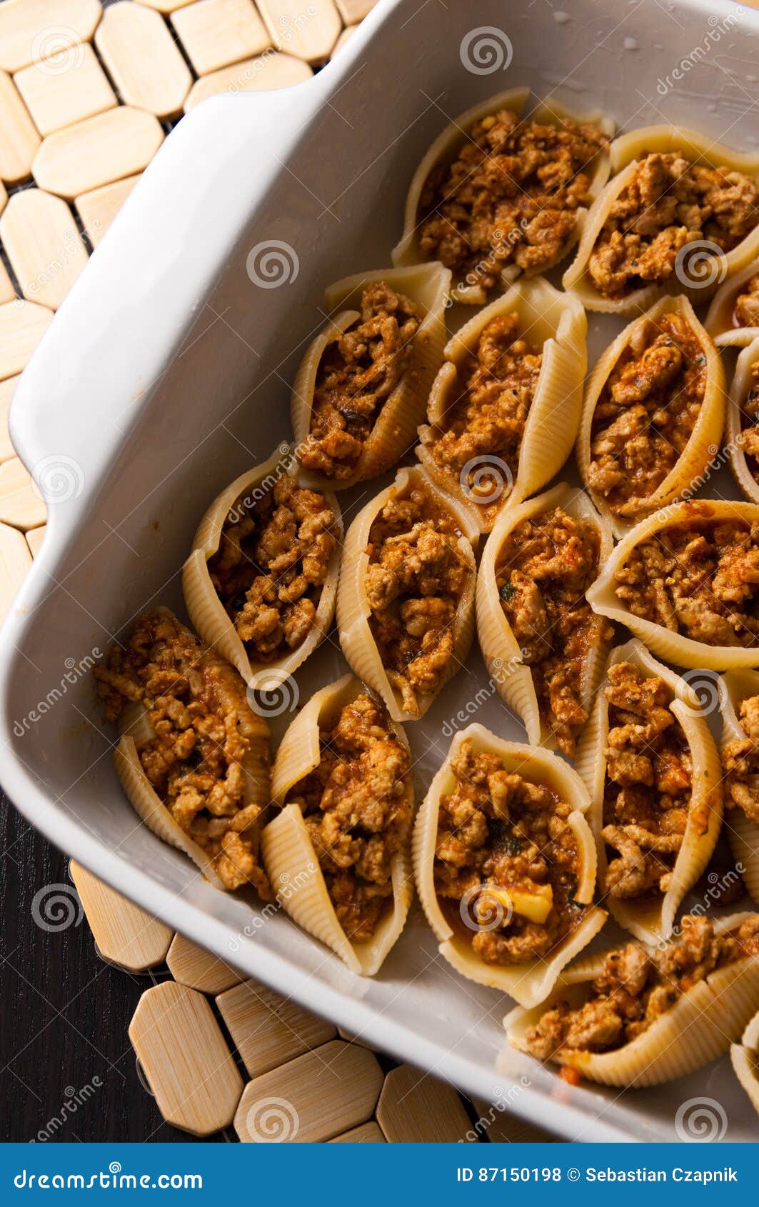Pasta Shells Conchiglioni Stuffed with Meat Stock Photo - Image of ...