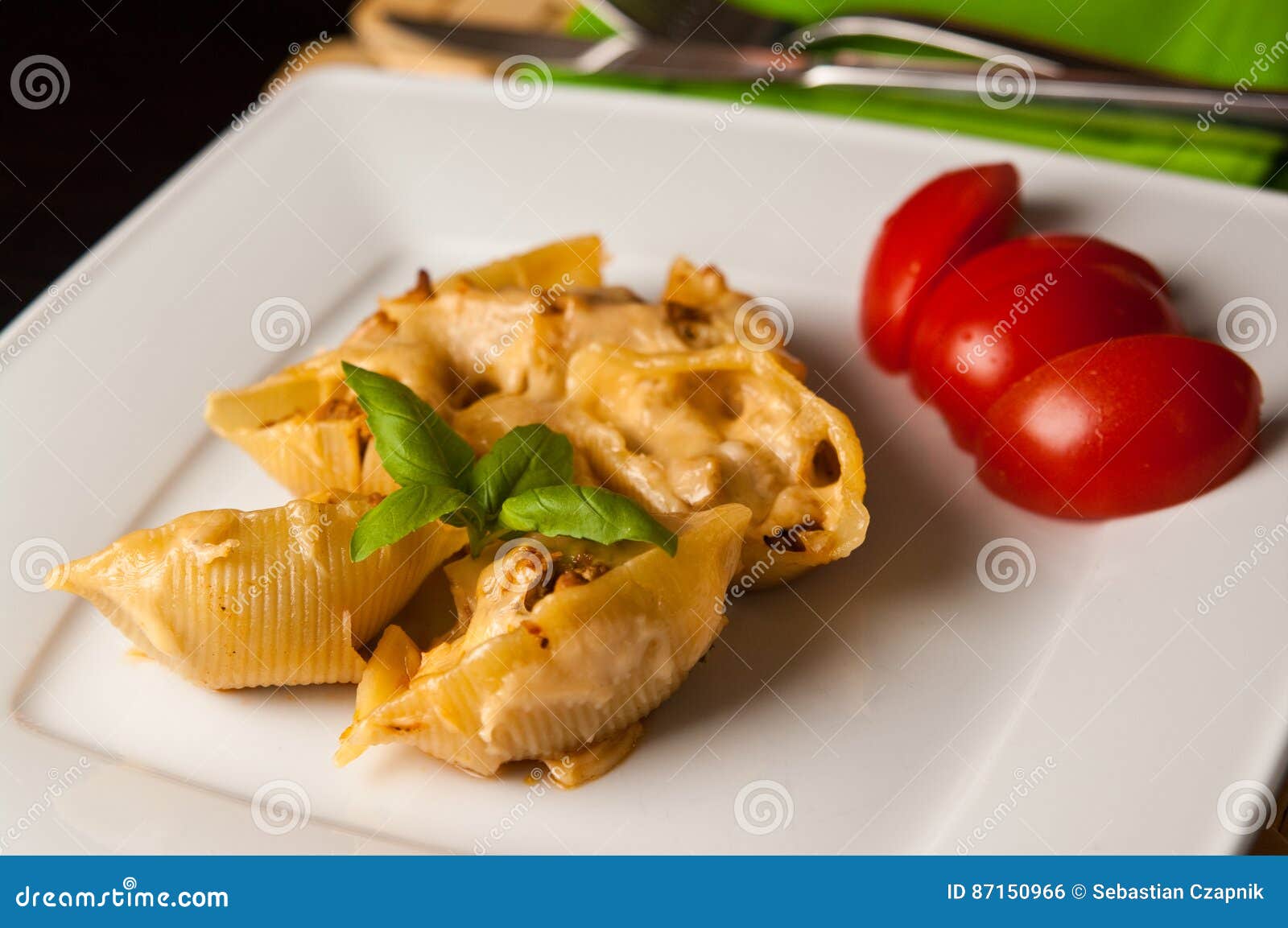 Pasta Shells Conchiglioni Stuffed with Meat Stock Photo - Image of ...