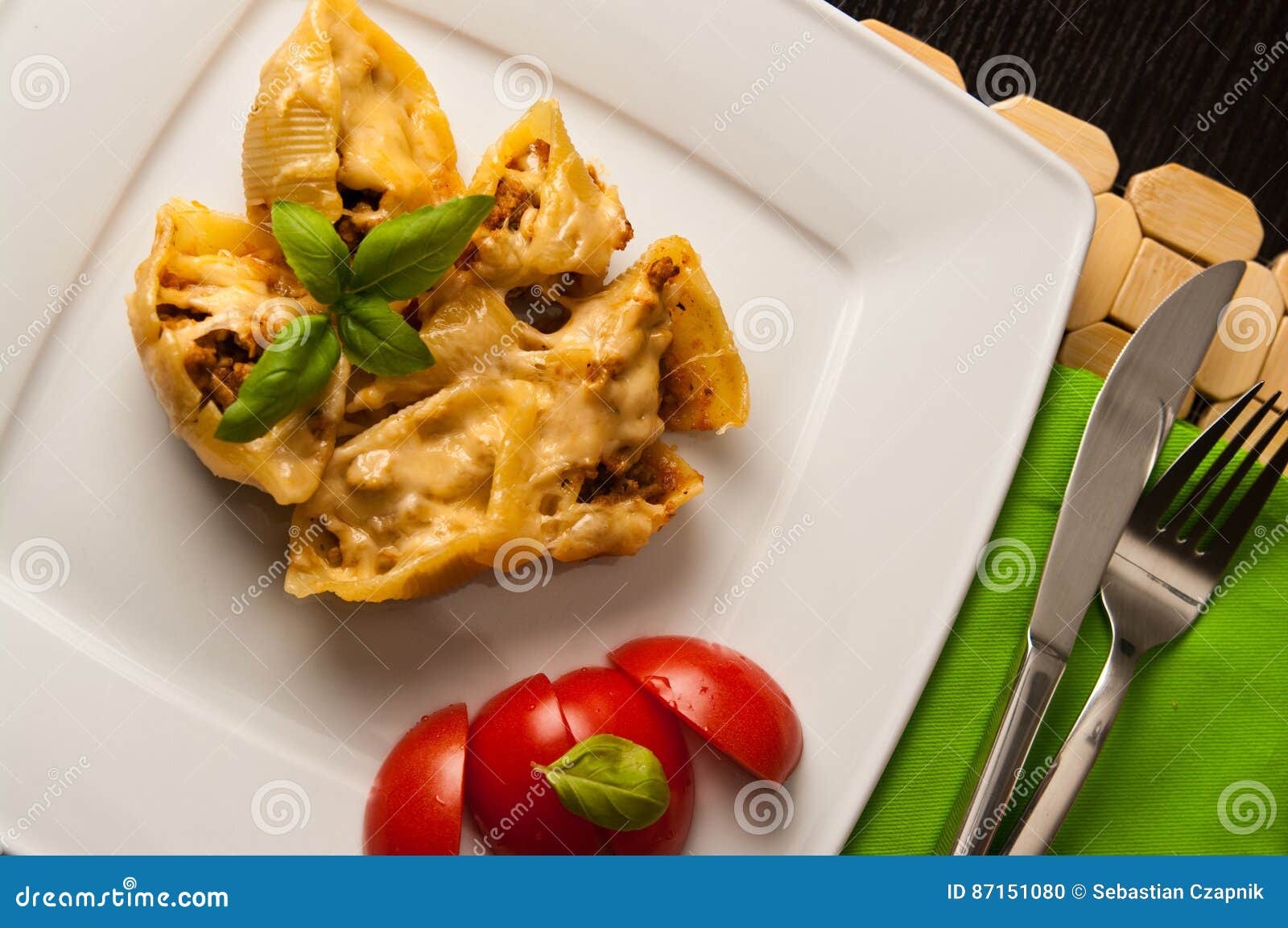 Pasta Shells Conchiglioni Stuffed with Meat Stock Photo - Image of ...