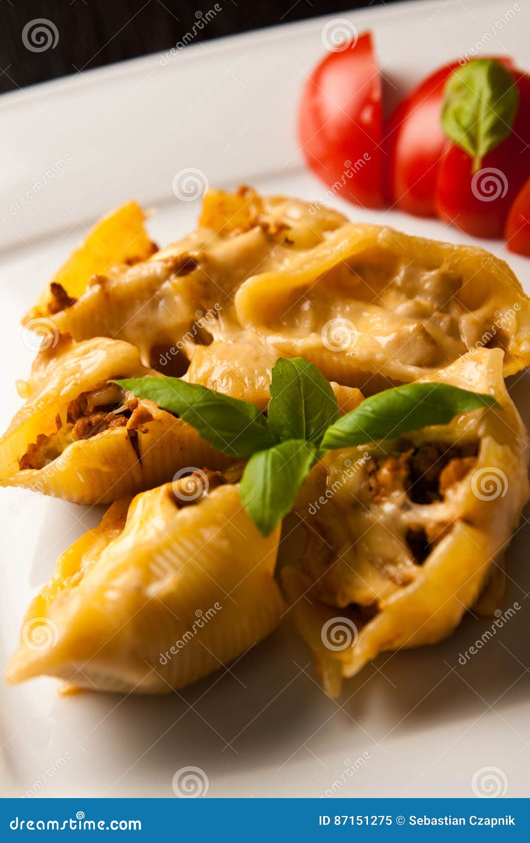 Pasta Shells Conchiglioni Stuffed with Meat Stock Image - Image of ...