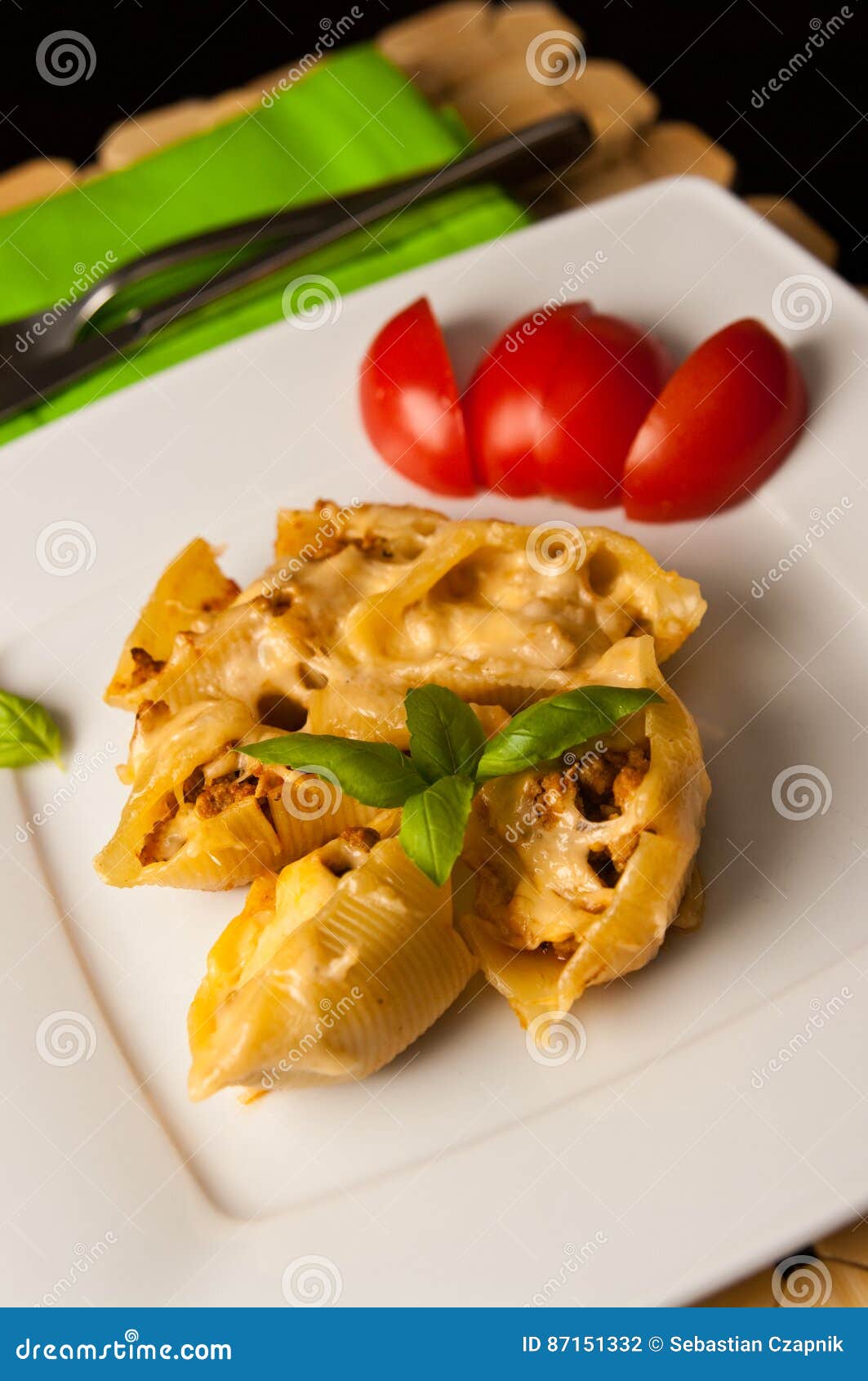Pasta Shells Conchiglioni Stuffed with Meat Stock Photo - Image of ...