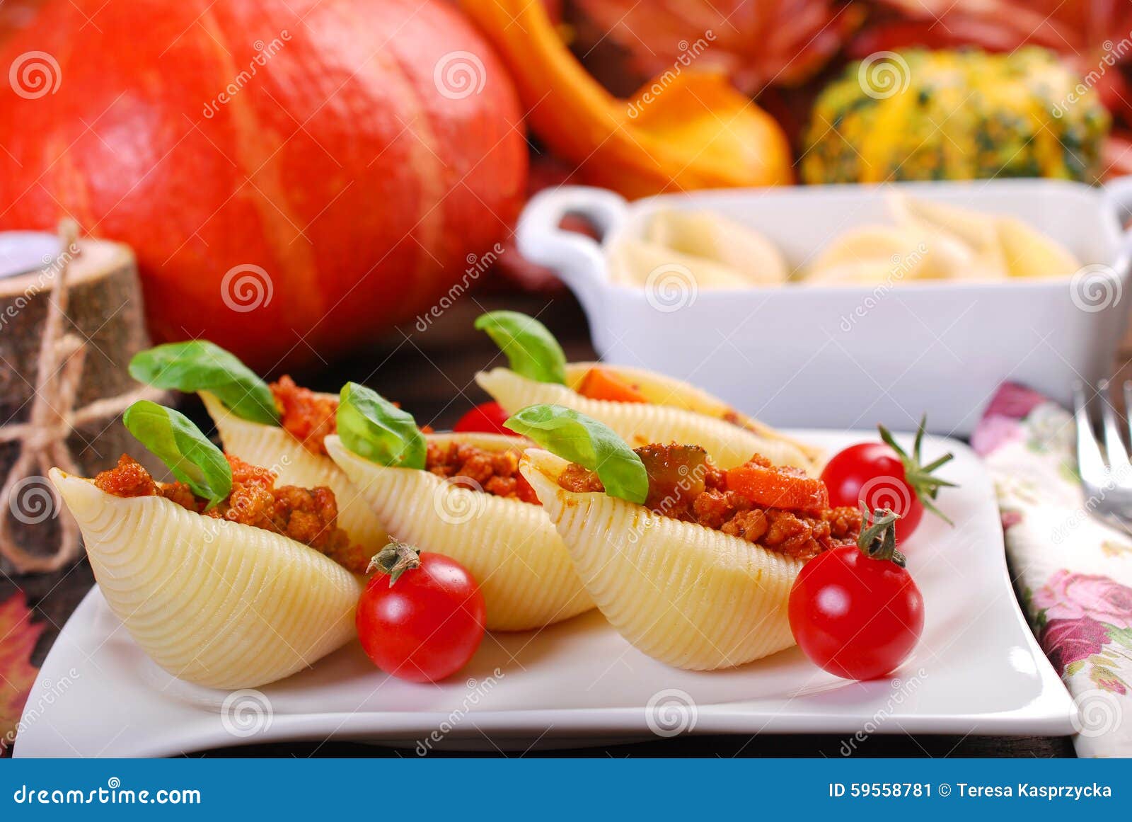 Pasta Shells Stuffed with Minced Meat , Pumpkin and Zucchini Stock ...