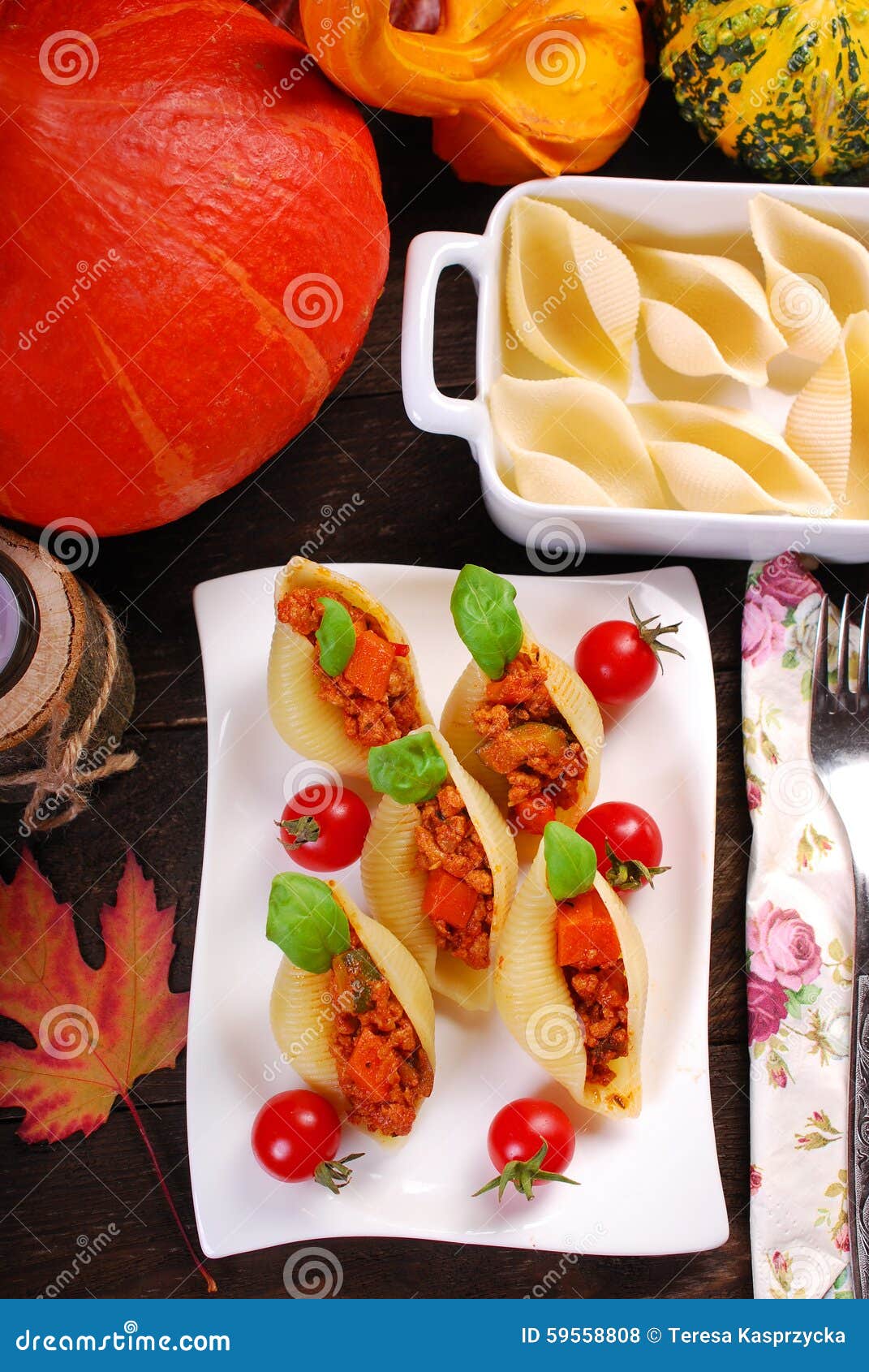 Pasta Shells Stuffed with Minced Meat , Pumpkin and Zucchini Stock ...