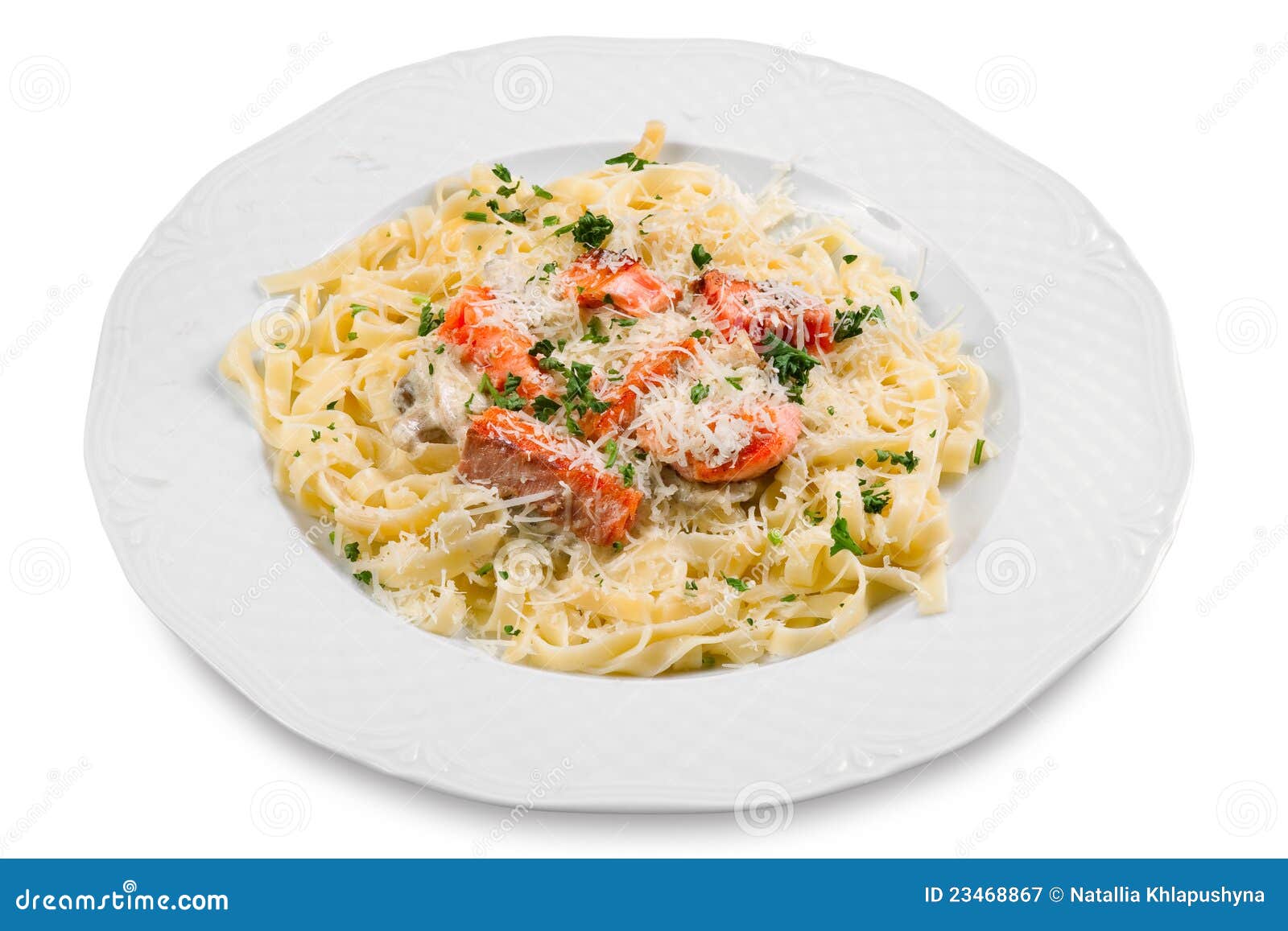 Pasta with Slice of Salmon Fish Stock Image - Image of noodles, healthy ...