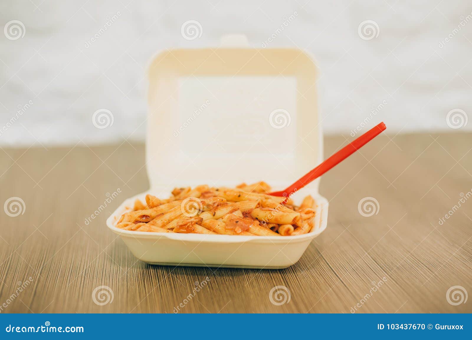Pasta and Spaghetti in Delivery Package with Plastic Fork Stock Photo ...