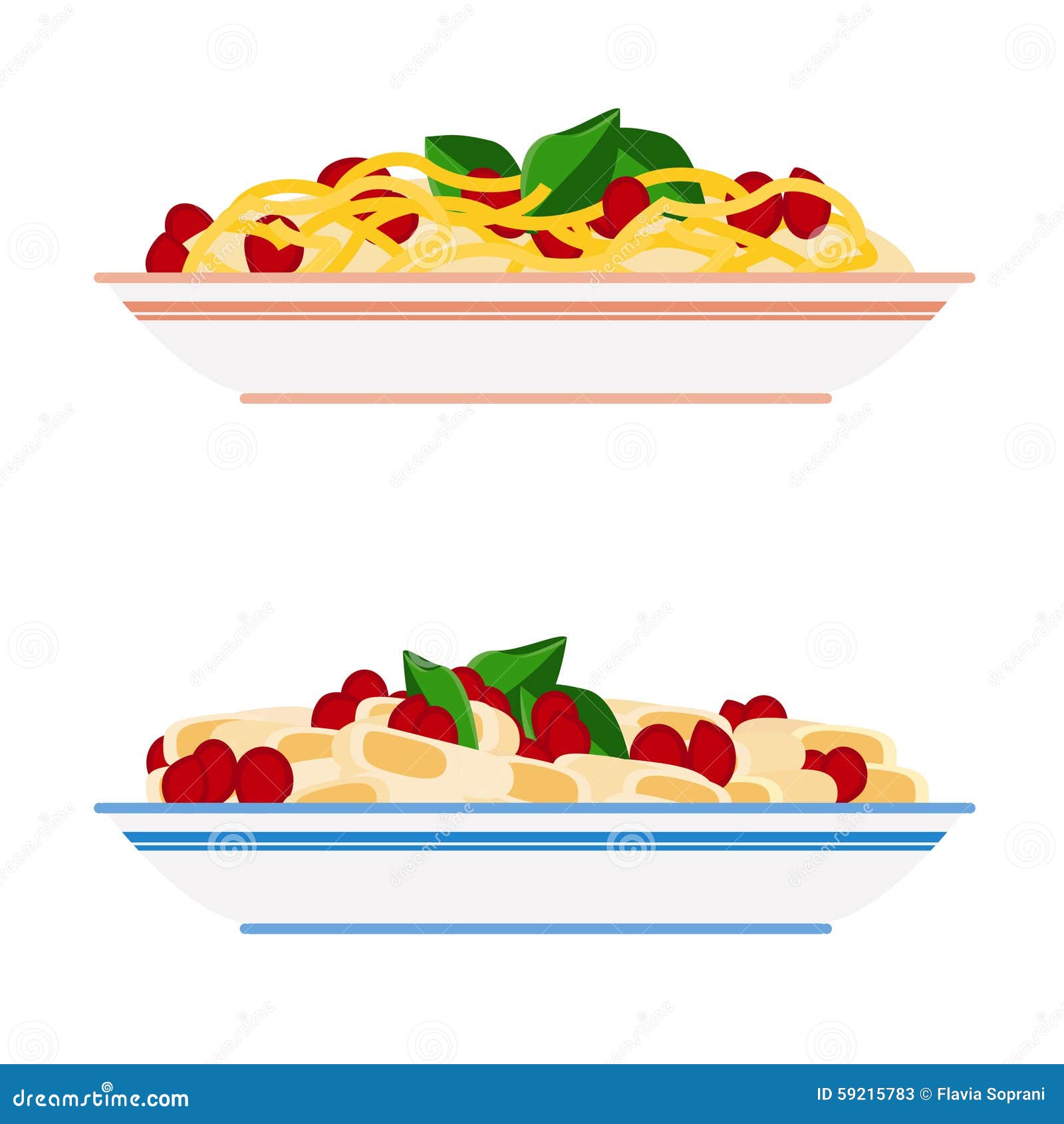Pasta and spaghetti plates stock vector. Illustration of tomato - 59215783